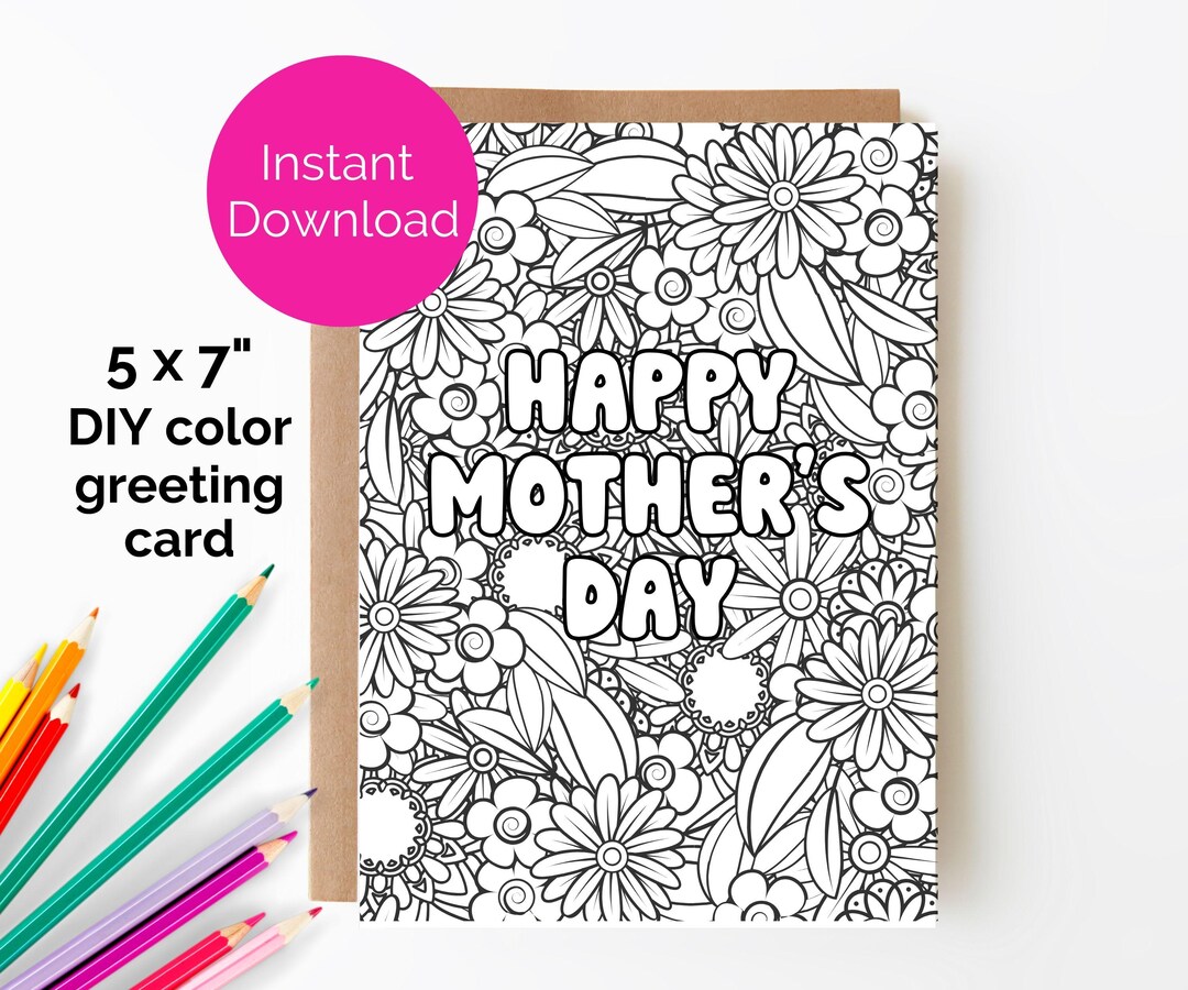 Coloring Mother's Day Card Printable, Mom Card From Kids, Printable ...