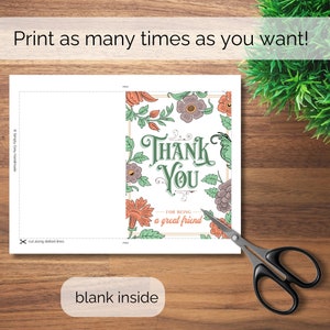 Printable Thank You Card for Friend, Thank You Note - Envelope Not ...