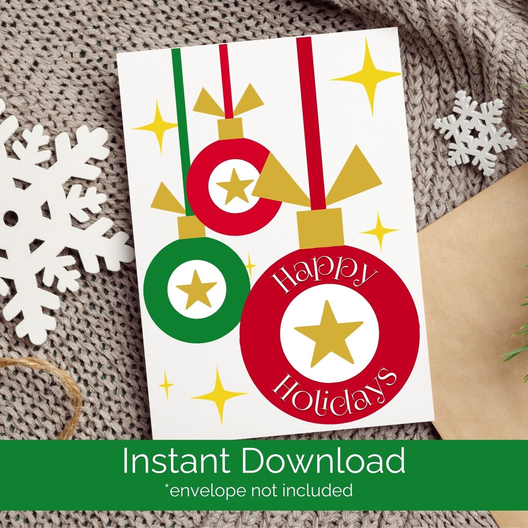 Holiday Card Printable Ornament Card Happy Holidays - Etsy