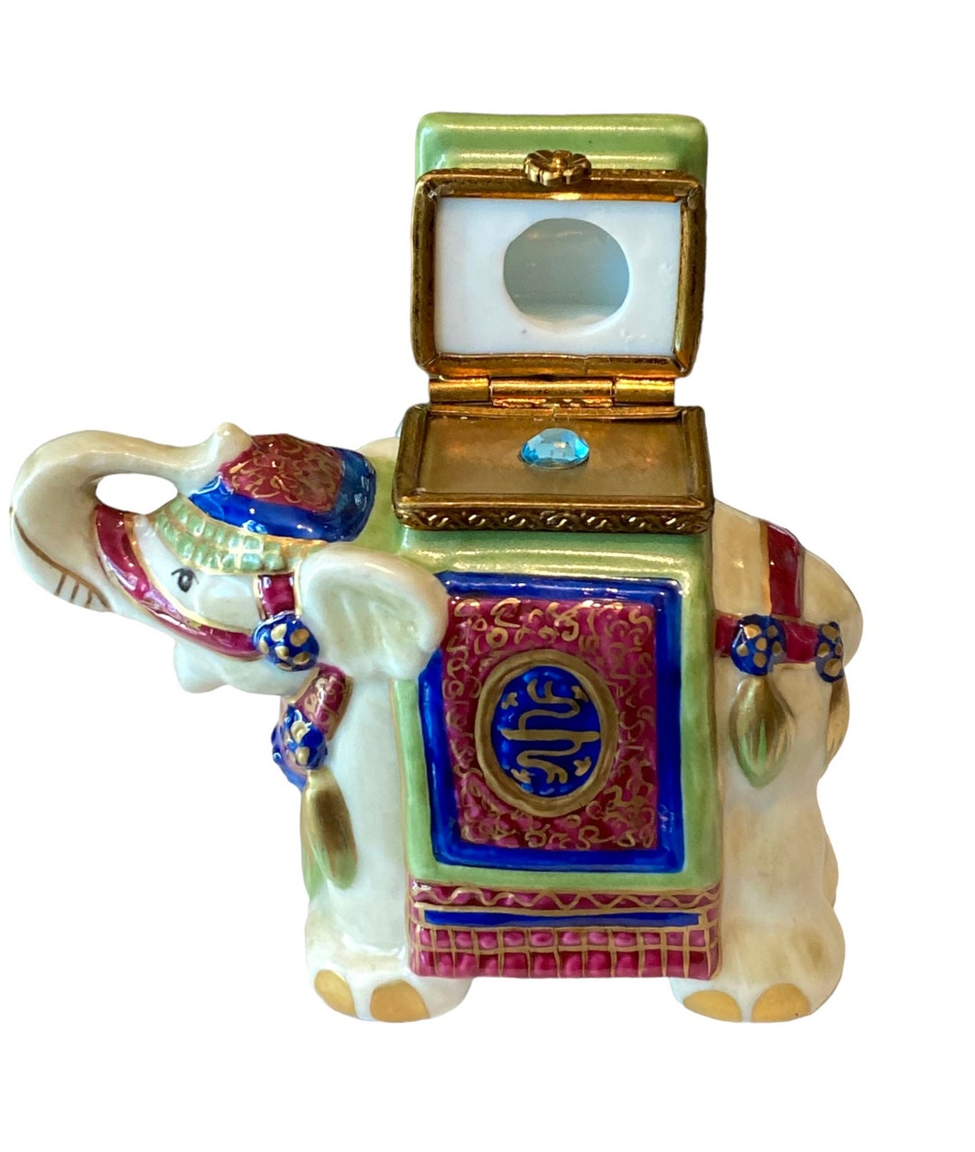 Exquisite Indian Imperial Elephant With Jeweled Saddle Limoges Box…mint ...