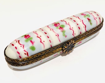 Antique Limoges France Porcelain Needle Box Trinket Case Floral Painted ...