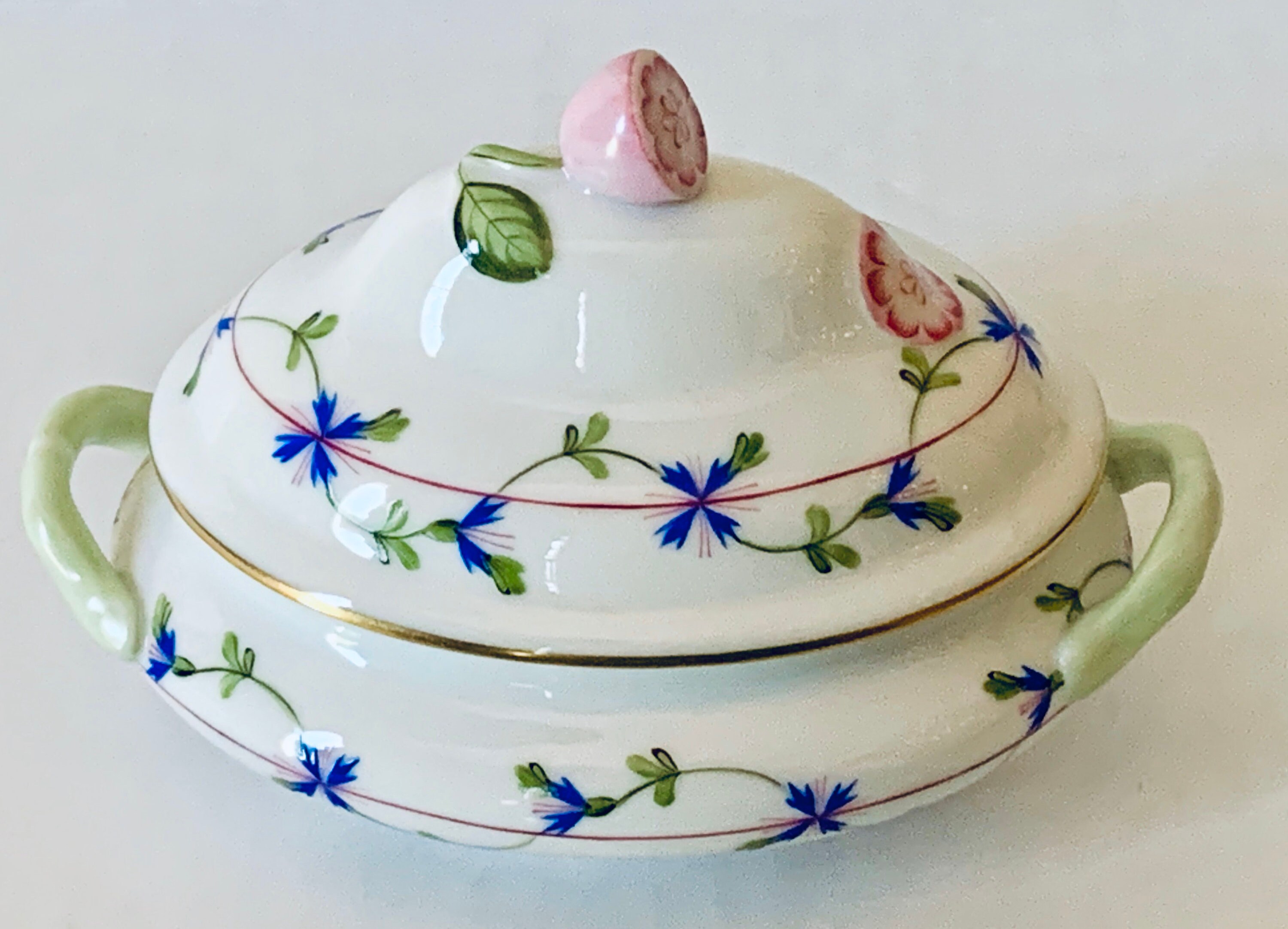 Herend Blue Garland Mini Tureen with Pink Lemon and Pink | Etsy