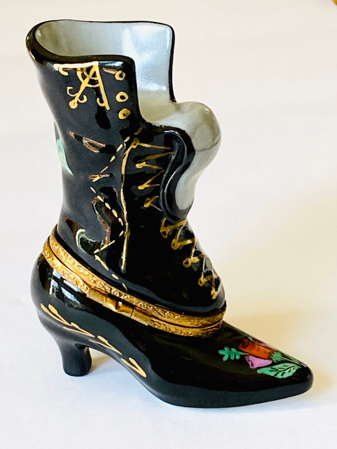 Victorian Black Boot With Roses by Limoges...mint - Etsy