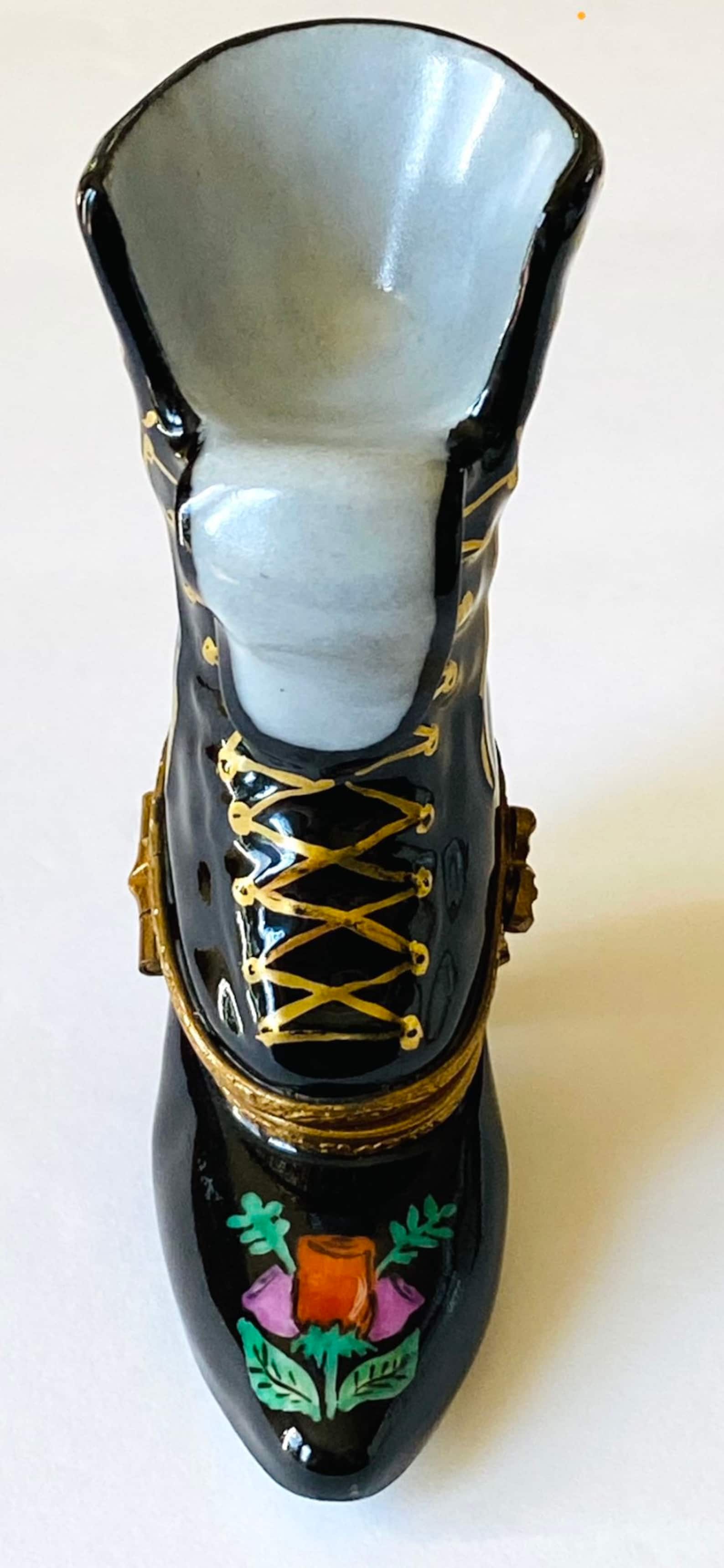 Victorian Black Boot With Roses by Limoges...mint - Etsy