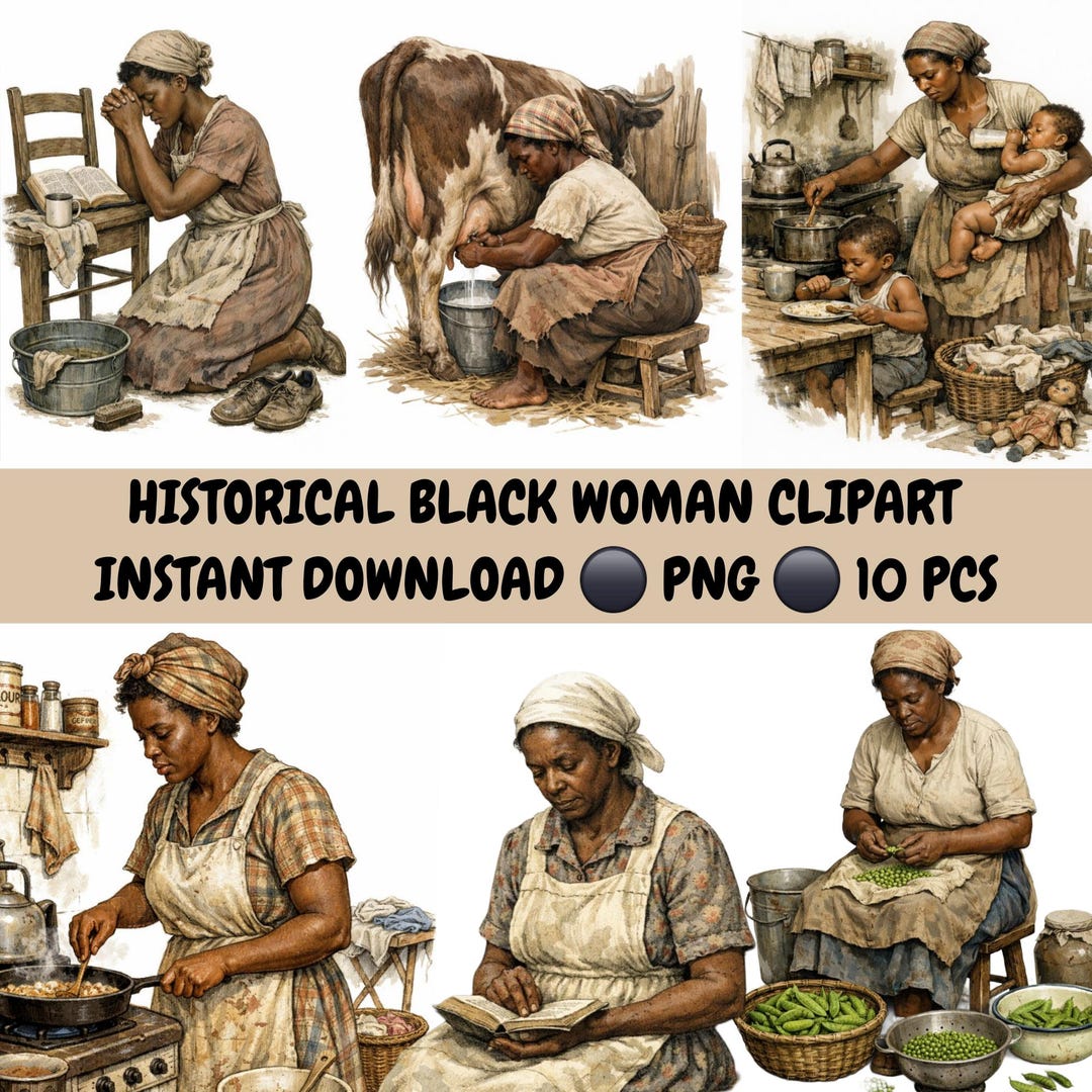 Black Woman | Vintage Daily Life Clipart PNG Bundle | African American ...