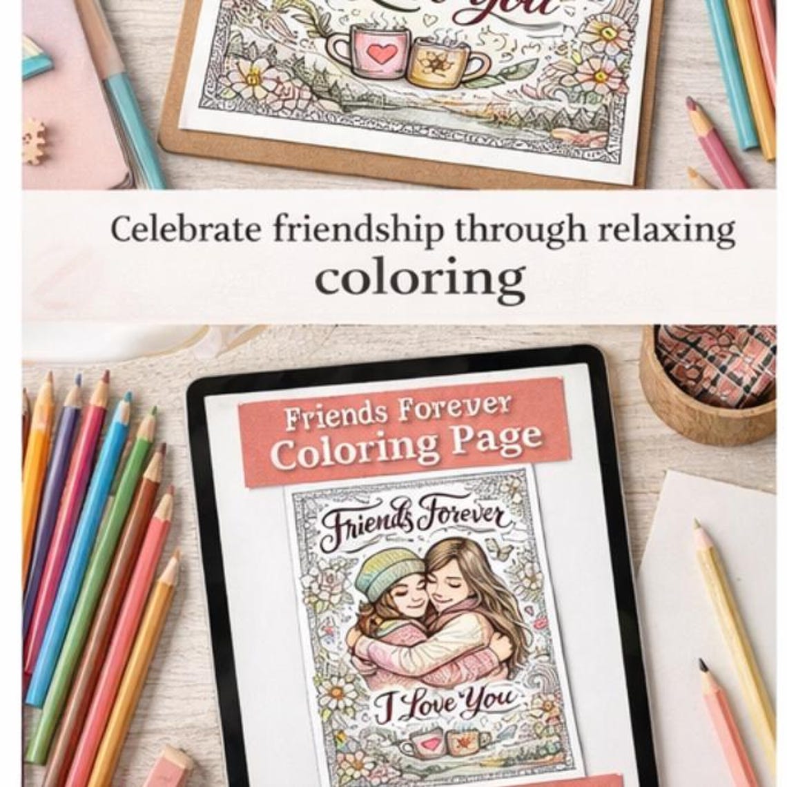 Friends Forever Coloring Page Printable | Friendship Adult Coloring ...