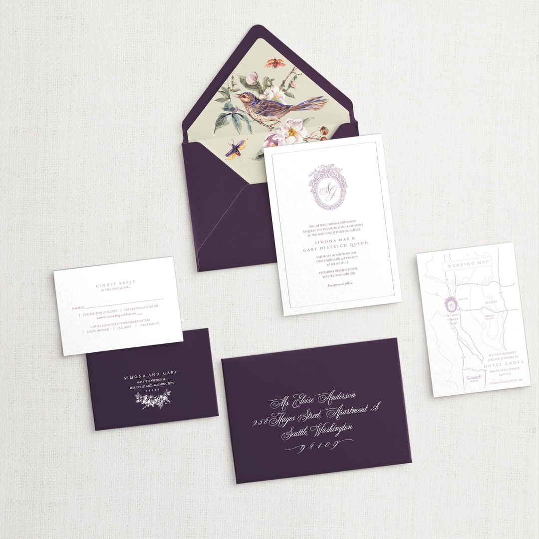 Simona and Gary Custom Wedding Invitation Set, SAMPLE: Ornate Monogram ...