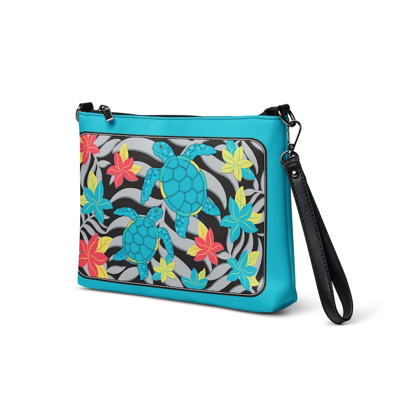 Honu Sea Turtle Hawaiian Crossbody Bag Aqua, Teal, Hawaii Plumeria ...