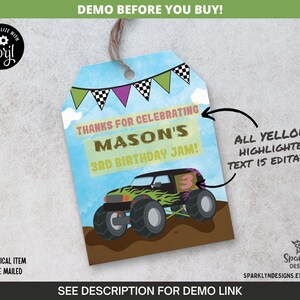 Monster Truck Birthday Favor Tags Thank You Tags Monster Jam Party Boy ...
