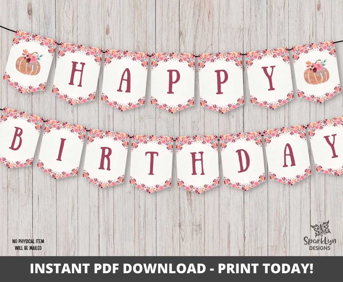 Printable Little Pumpkin Happy Birthday Banner, Boho Birthday Pumpkin ...