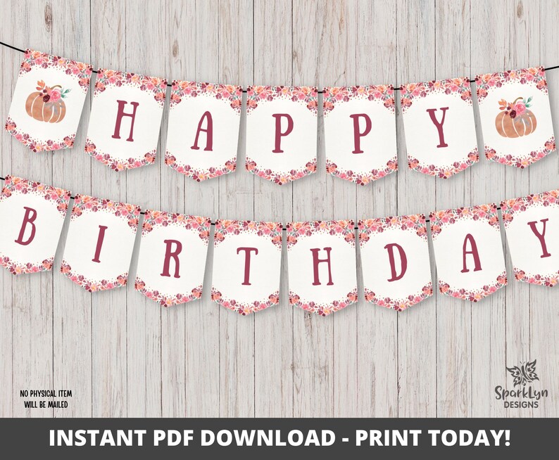 Printable Little Pumpkin Happy Birthday Banner, Boho Birthday Pumpkin ...