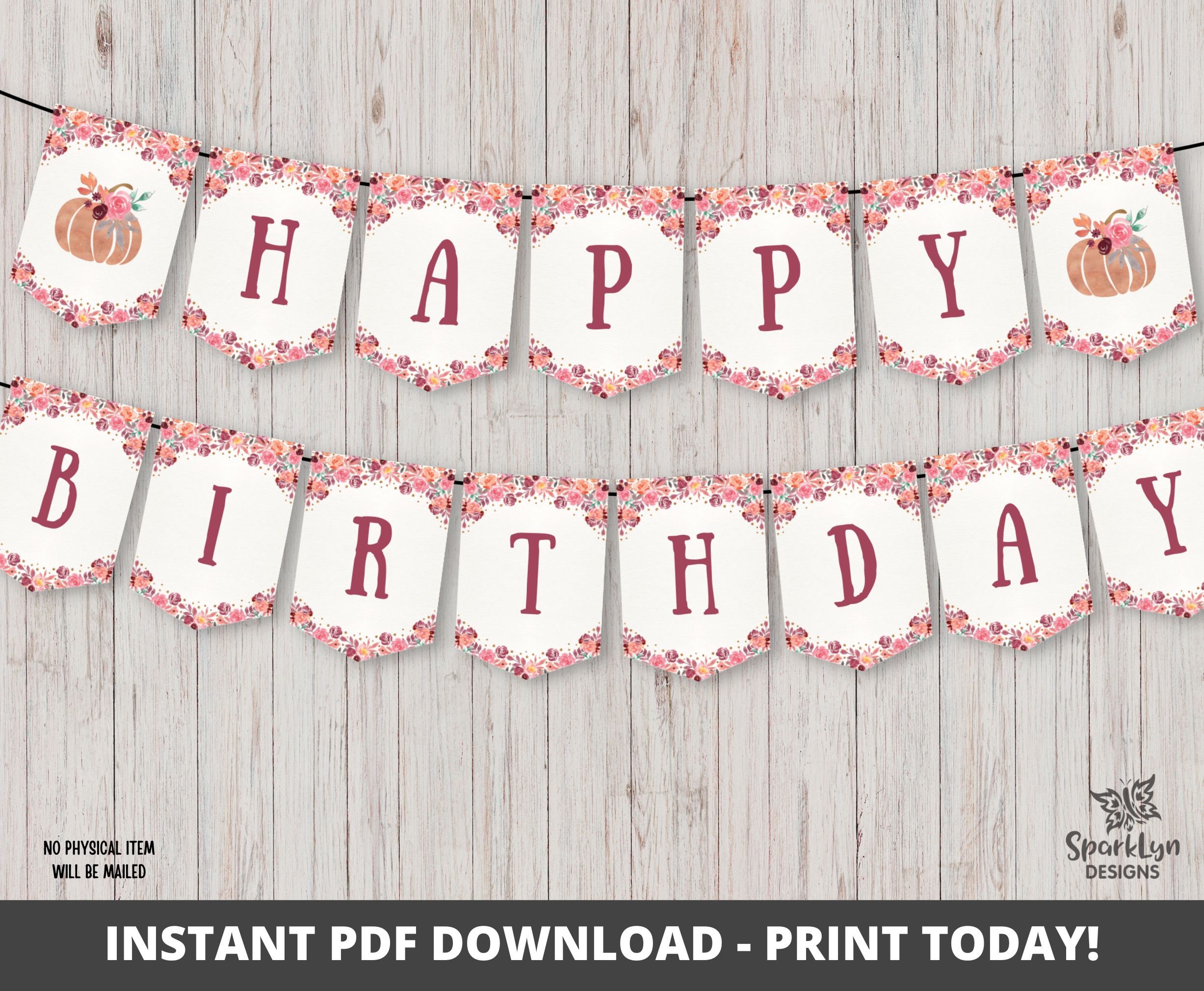 Printable Little Pumpkin Happy Birthday Banner, Boho Birthday Pumpkin ...