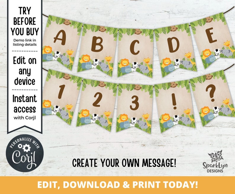 Printable Jungle Animals Birthday Banner Boy Birthday Banner - Etsy