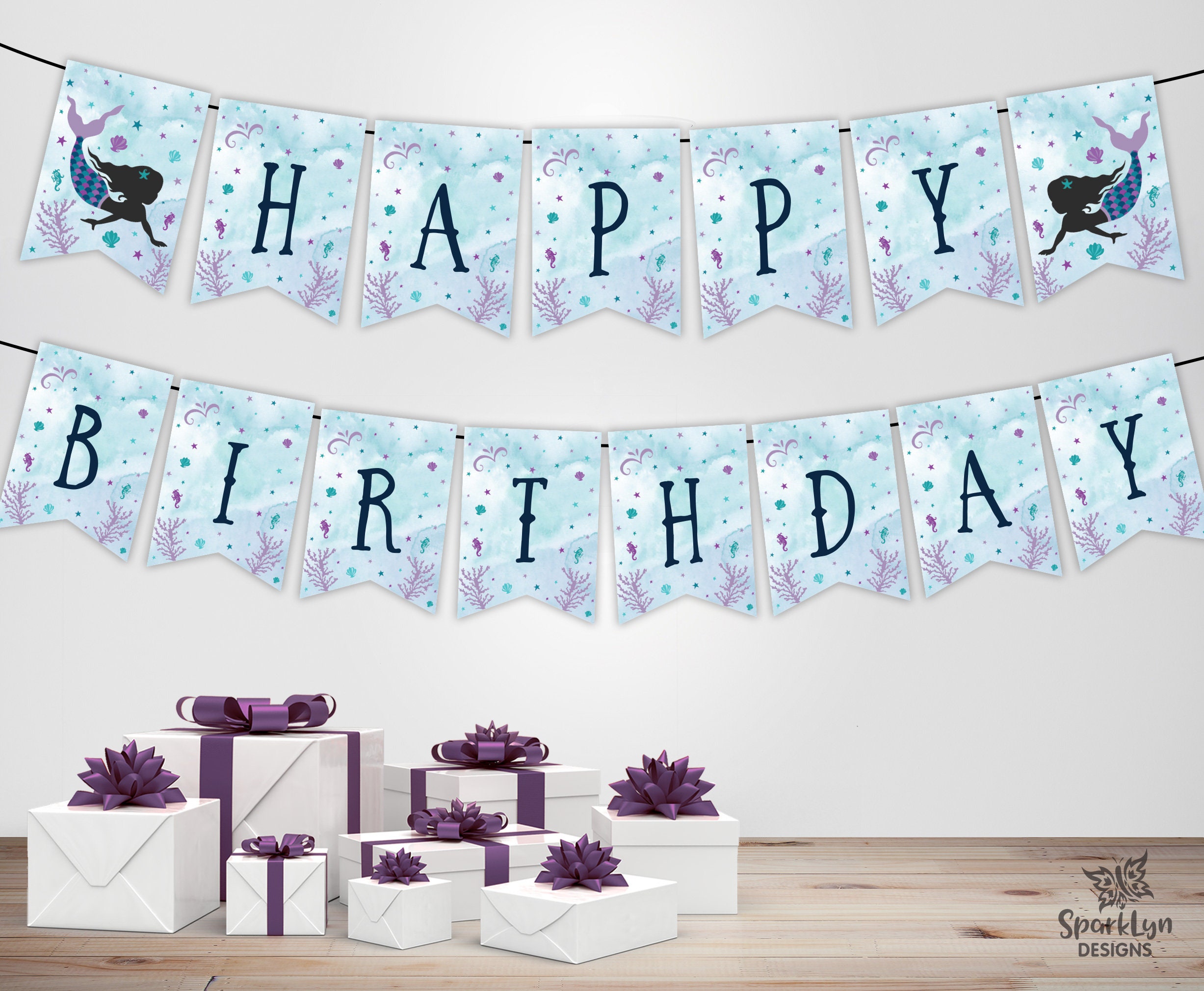 Happy Birthday Banner Printable, Mermaid Birthday Banner Under the Sea ...