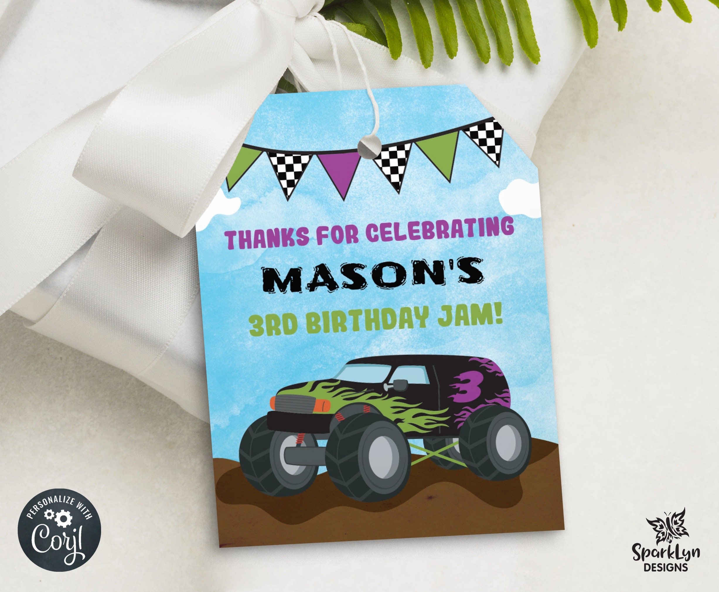 Monster Truck Birthday Favor Tags Thank You Tags Monster Jam Party Boy ...