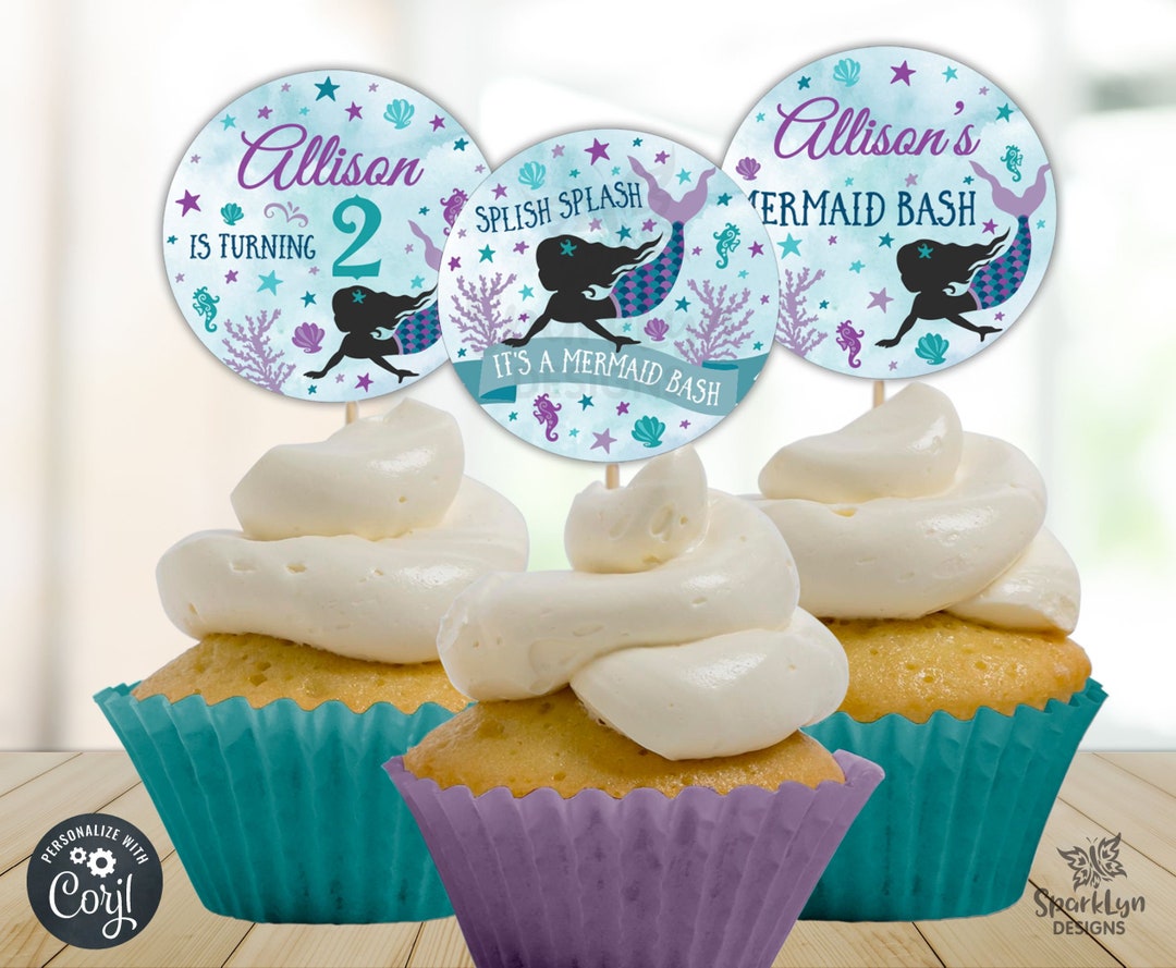 Printable Birthday Cupcake Toppers Tags Mermaid Birthday Splish Splash ...