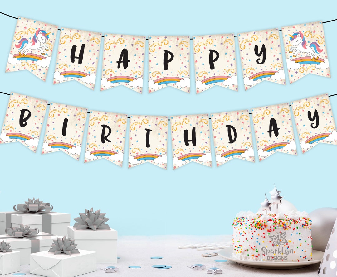 Happy Birthday Banner Printable, Magical Rainbow Unicorn Birthday ...