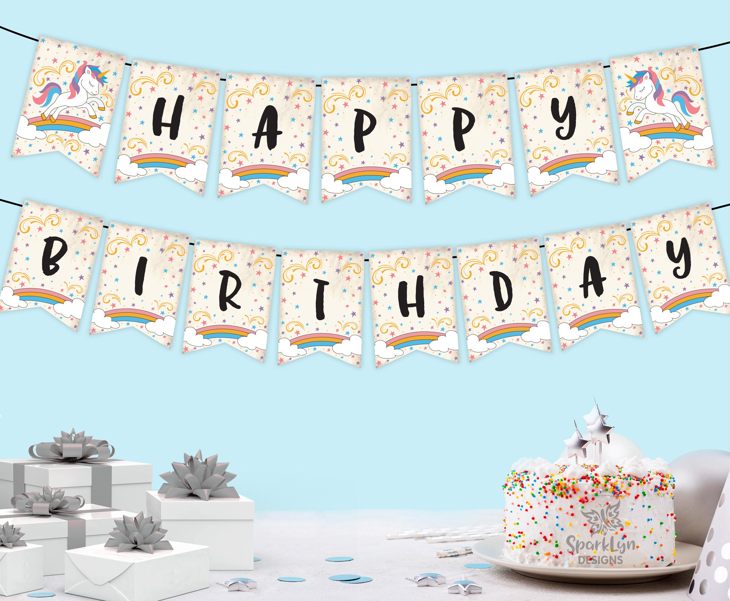 Happy Birthday Banner Printable, Magical Rainbow Unicorn Birthday ...