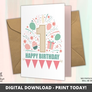 PRINTABLE First Birthday Card Happy 1st Birthday Celebration - Etsy