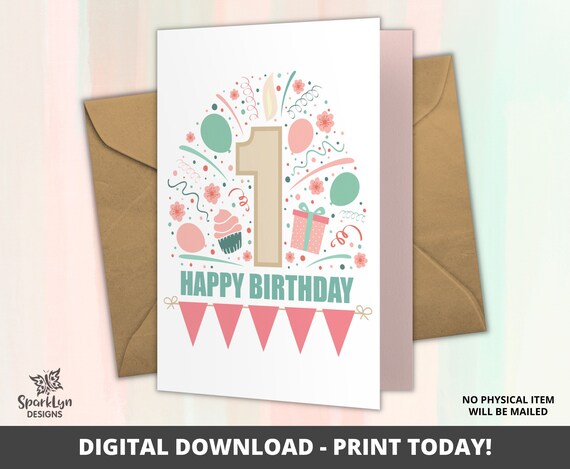 PRINTABLE First Birthday Card Happy 1st Birthday Celebration | Etsy