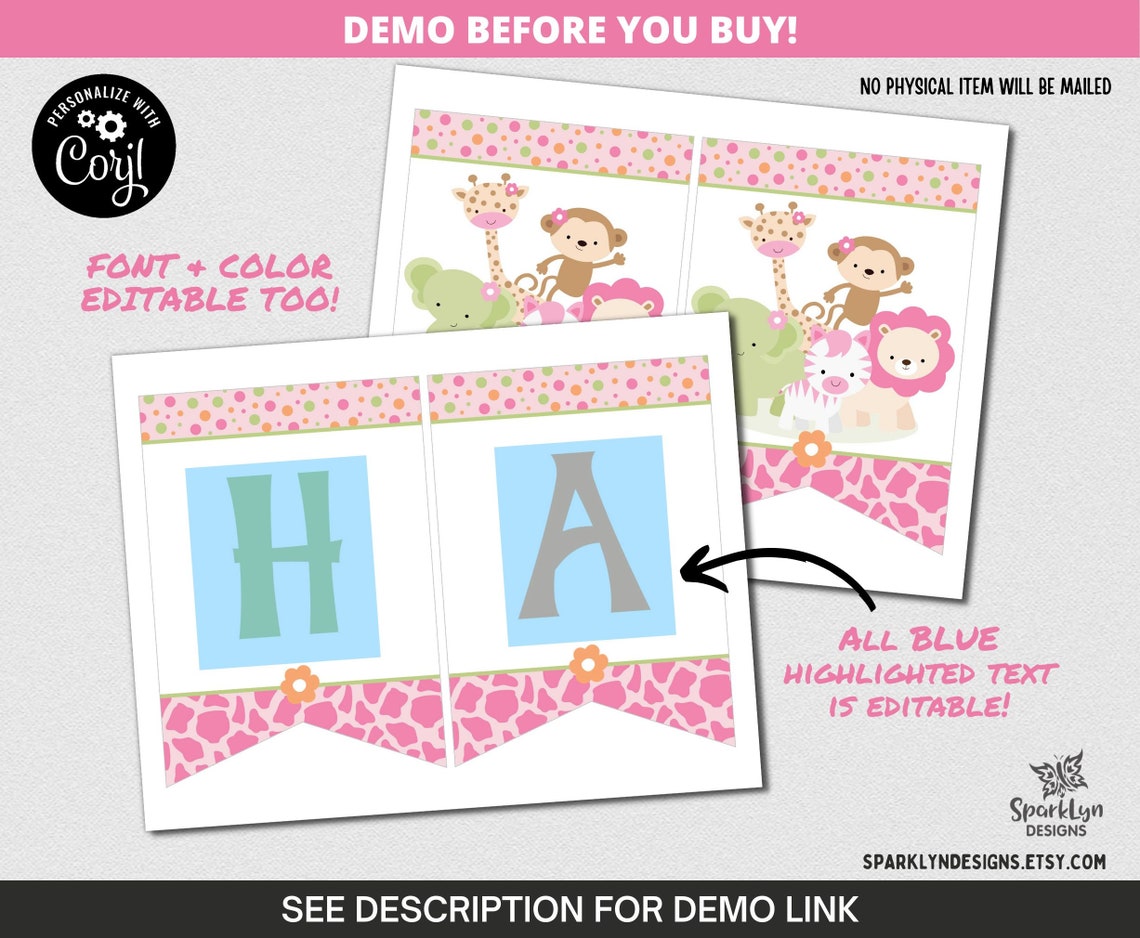 Printable Jungle Animals Baby Shower Banner Baby Girl Banner - Etsy
