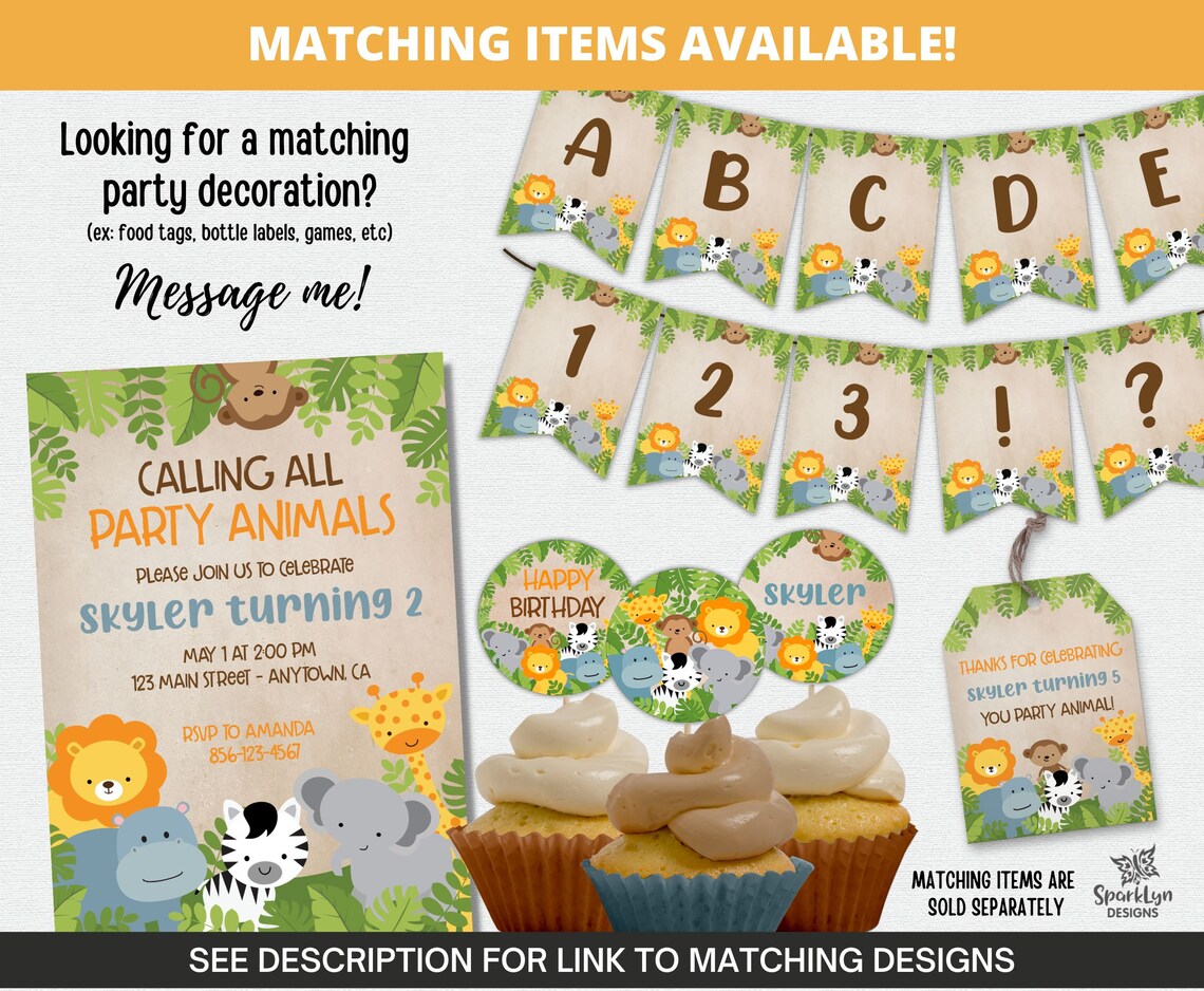 Printable Jungle Animals Birthday Banner Boy Birthday Banner Party Flag ...