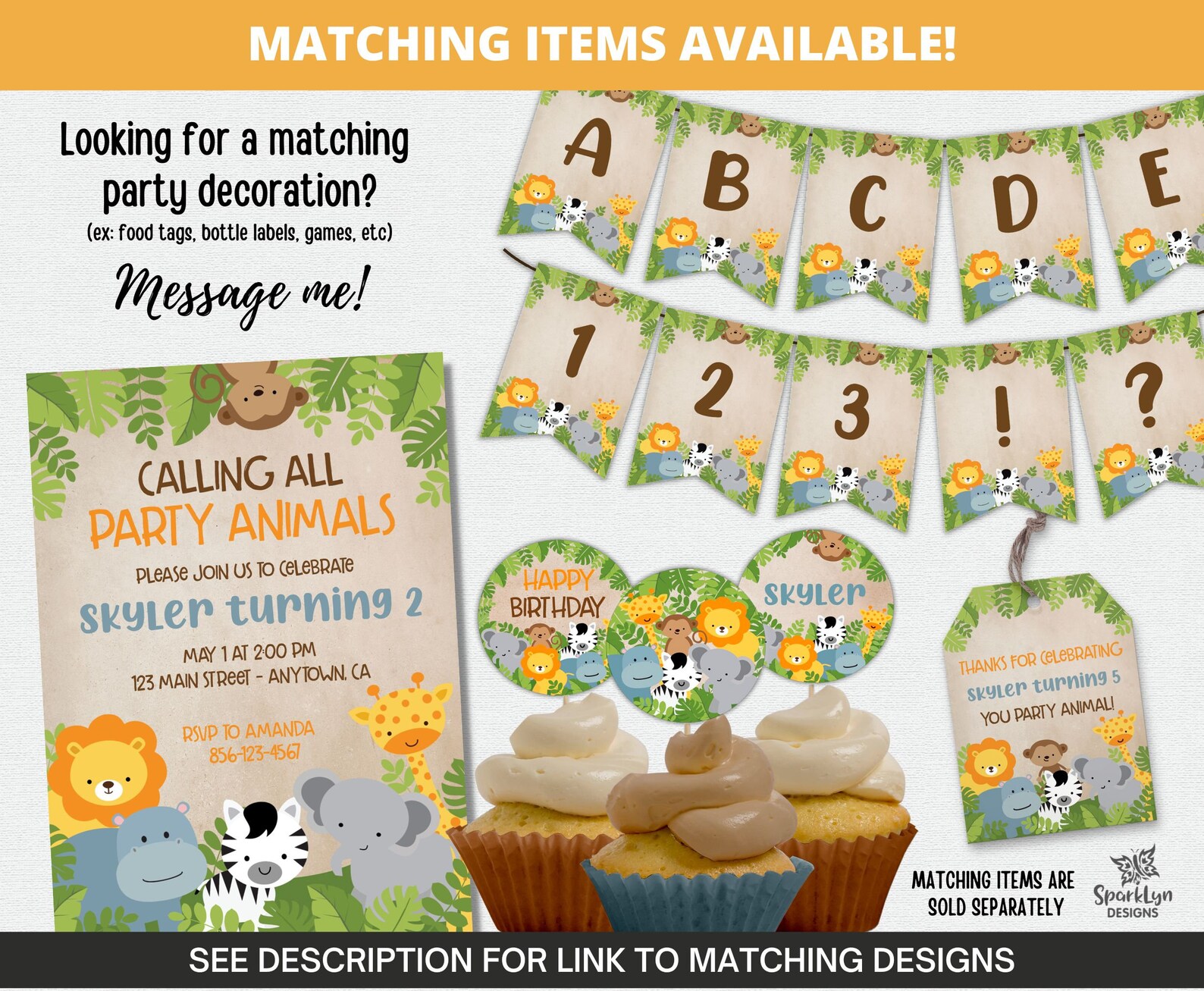 Printable Jungle Animals Birthday Banner Boy Birthday Banner Party Flag ...