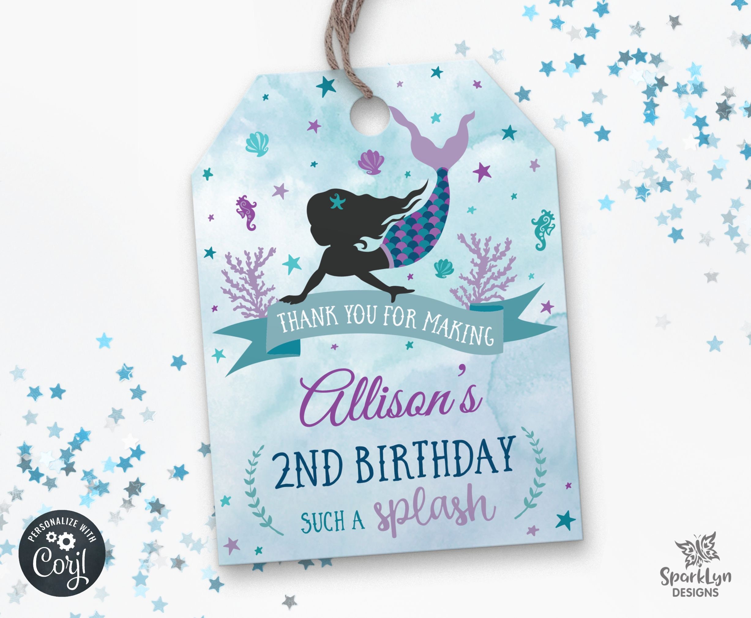 Printable Mermaid Birthday Favor Tags Thank You Tags Splish Splash ...