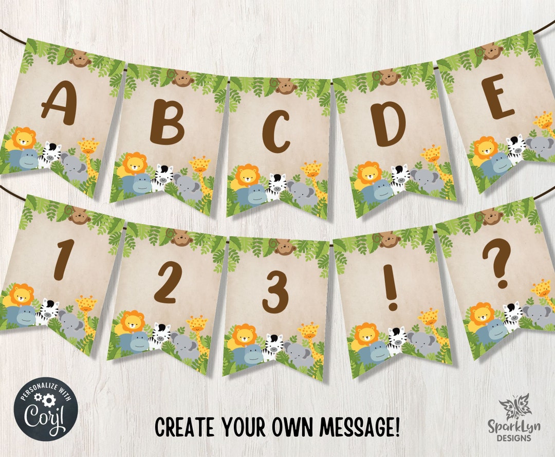 Printable Jungle Animals Birthday Banner Boy Birthday Banner - Etsy
