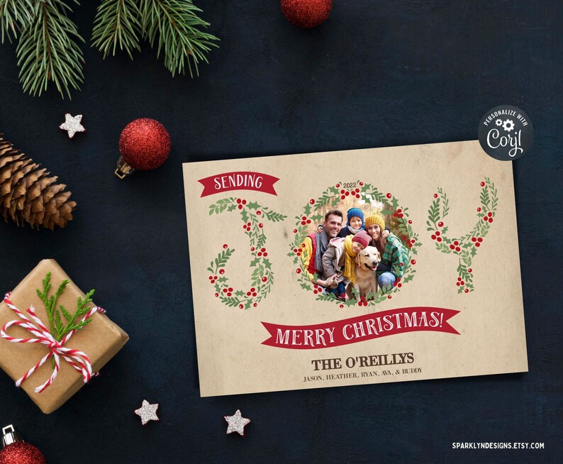 EDITABLE Christmas Joy Photo Card, Christmas Photo Card, Merry ...