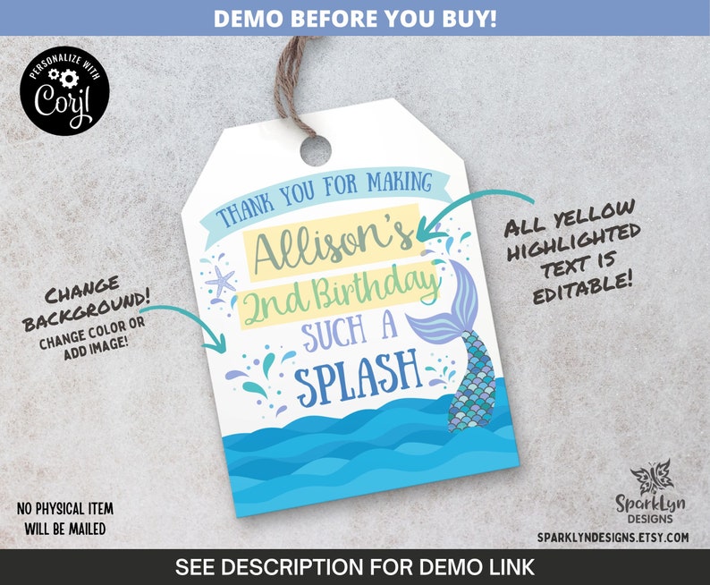 Printable Mermaid Birthday Favor Tags Thank You Tags Splish Splash ...