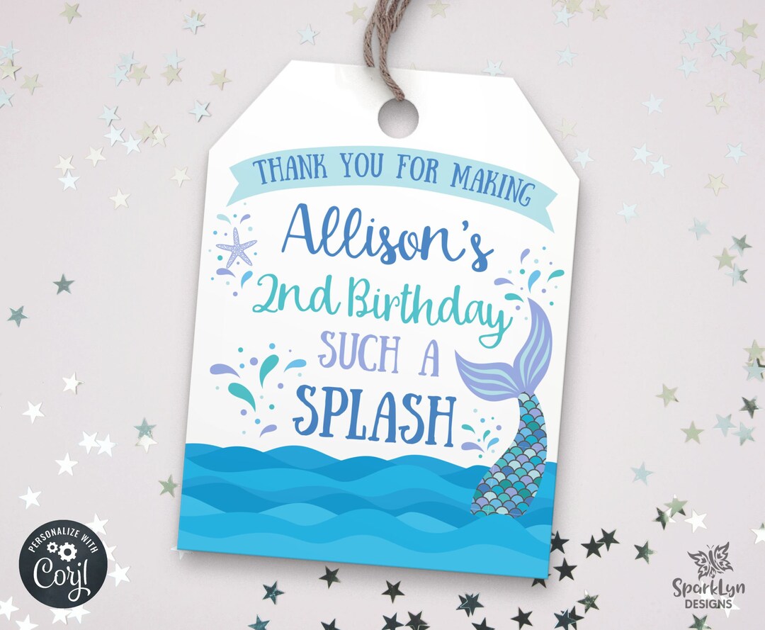 Printable Mermaid Birthday Favor Tags Thank You Tags Splish Splash ...