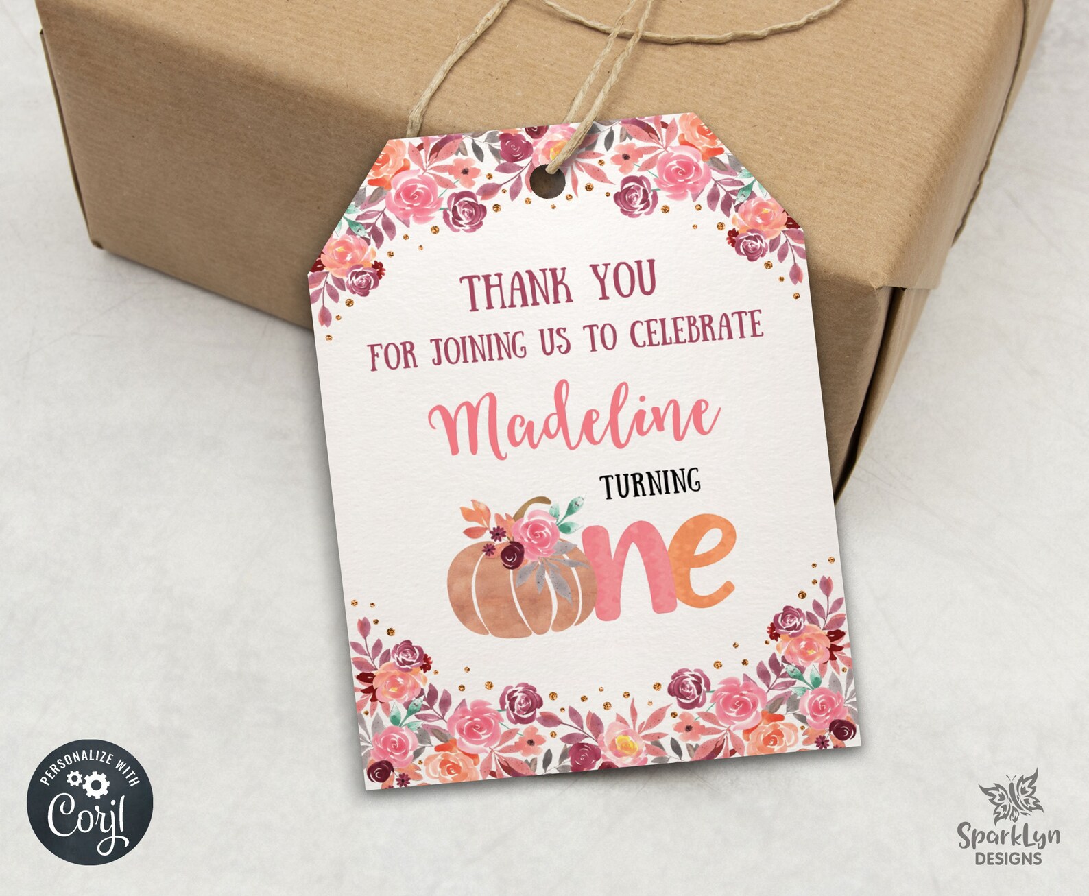 Editable First Birthday Thank You Tags, Boho Pumpkin Party Fall ...