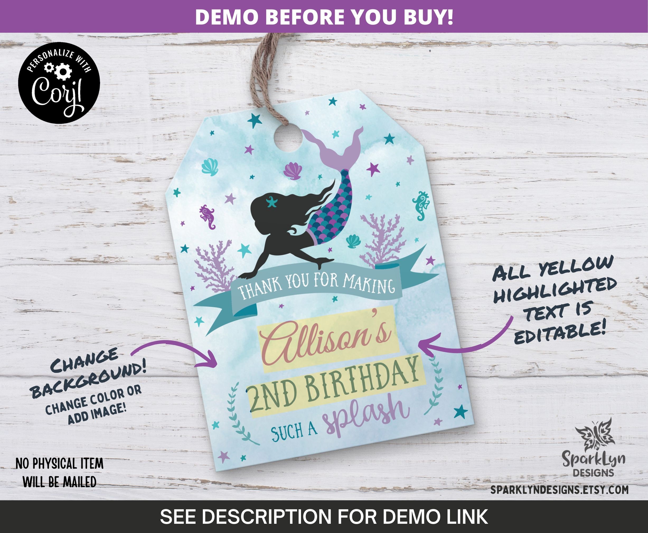 Printable Mermaid Birthday Favor Tags Thank You Tags Splish Splash ...