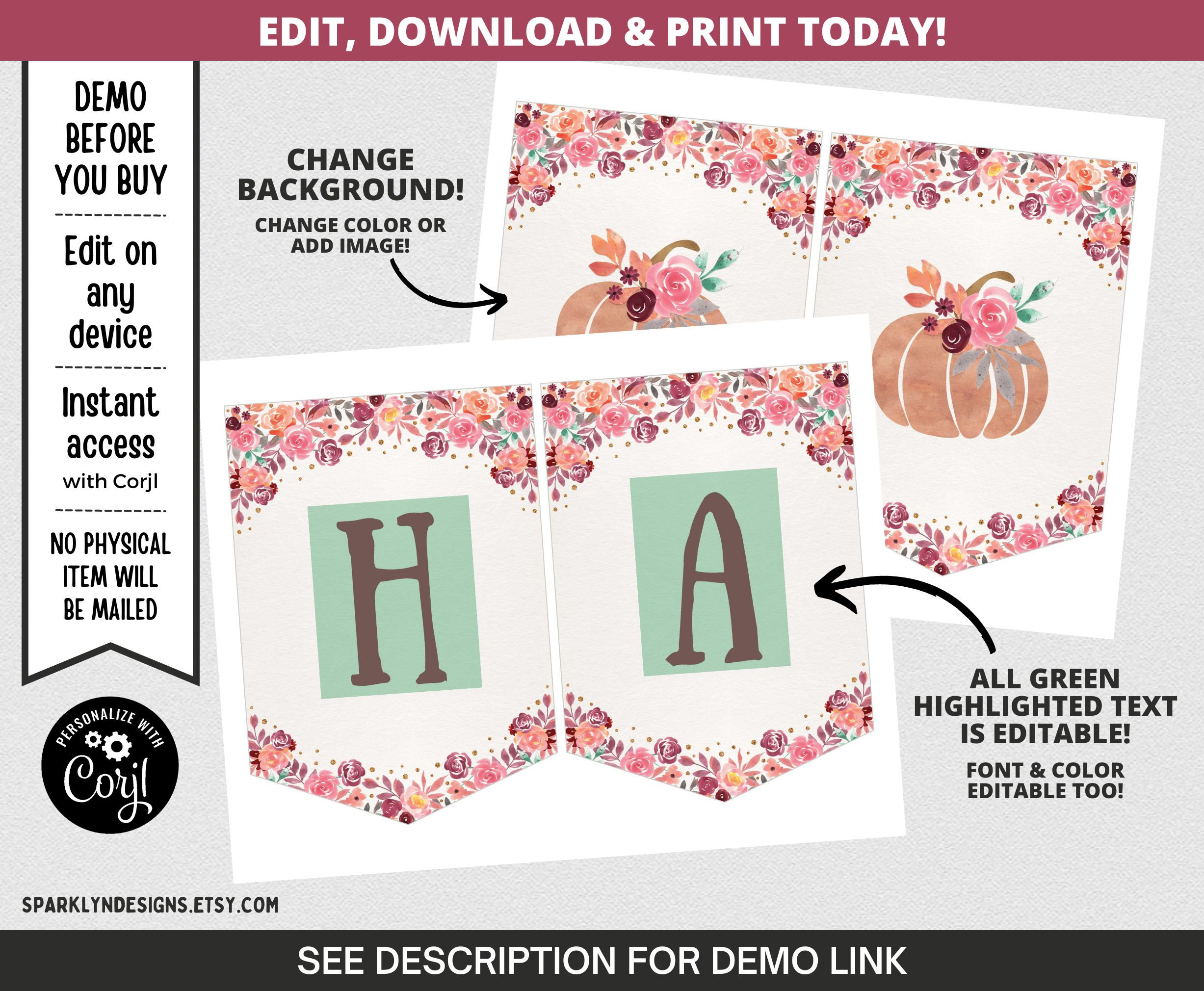 EDITABLE Little Pumpkin Birthday Banner, Boho Fall Autumn Pumpkin Girl ...