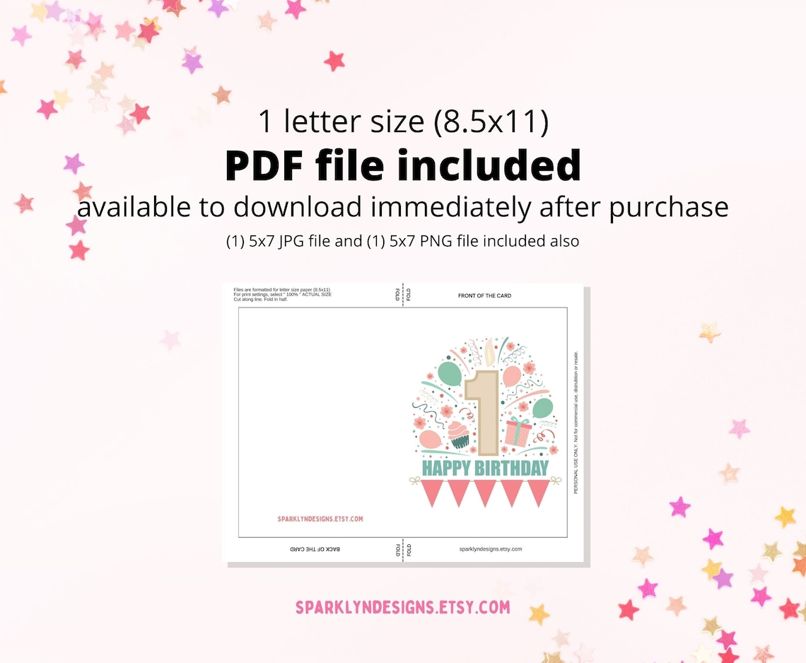 PRINTABLE First Birthday Card Happy 1st Birthday Celebration - Etsy