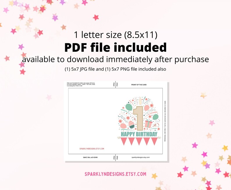 PRINTABLE First Birthday Card Happy 1st Birthday Celebration - Etsy