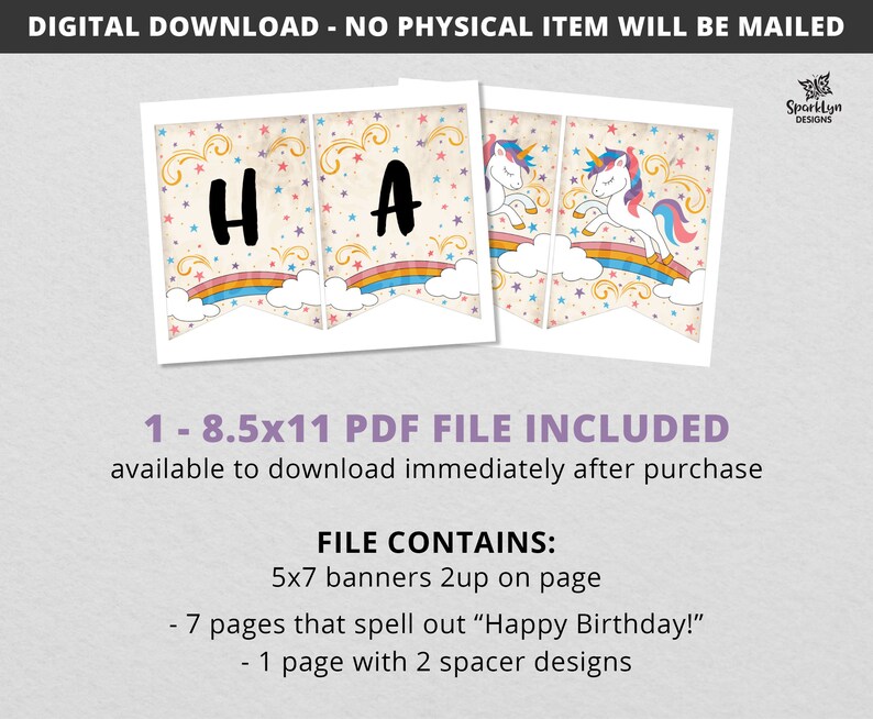 Happy Birthday Banner Printable, Magical Rainbow Unicorn Birthday ...