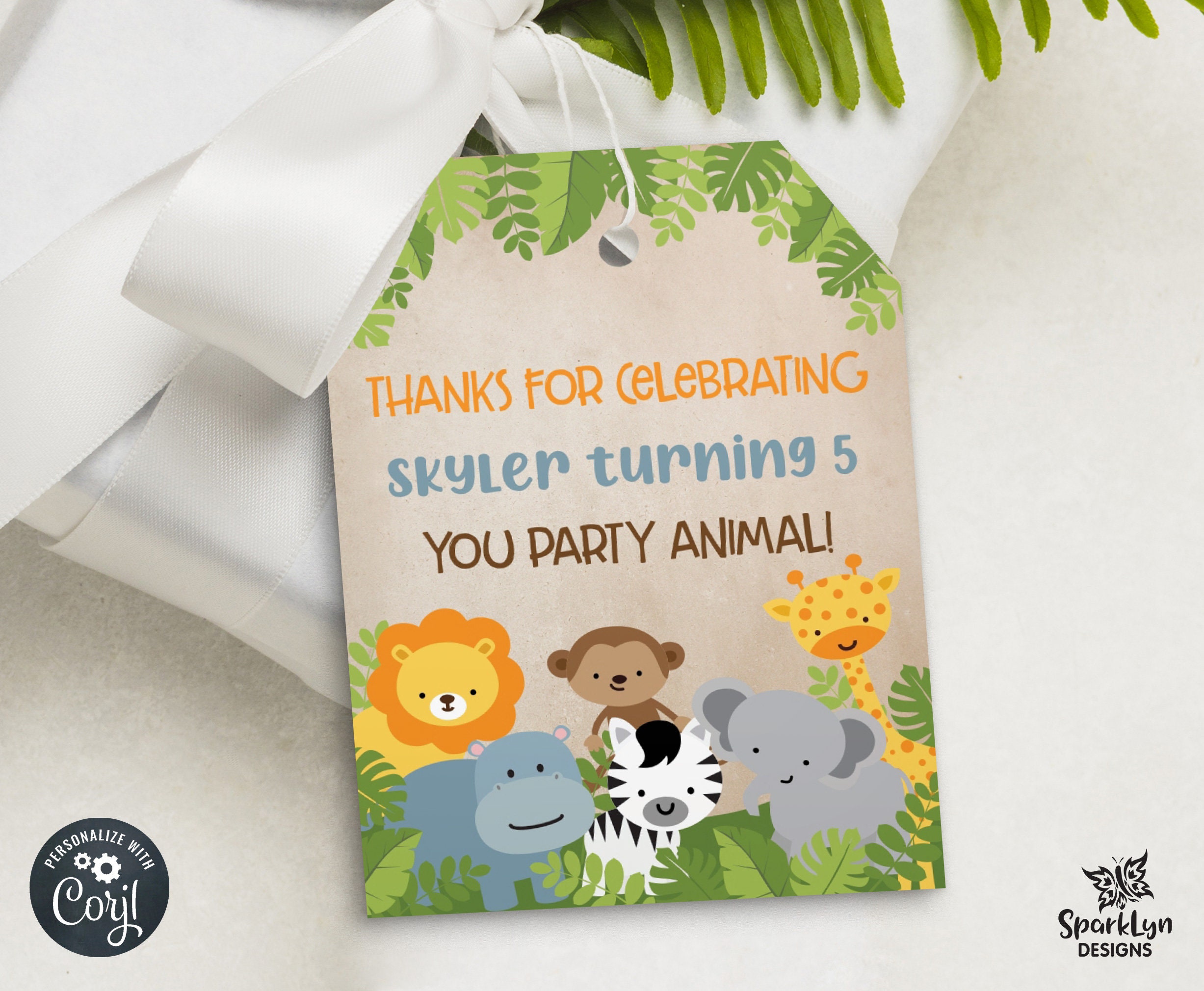 Printable Jungle Birthday Favor Tags Thank You Tags Party Animals ...