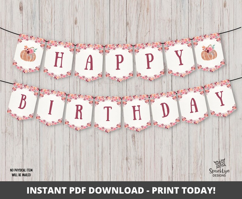 Printable Little Pumpkin Happy Birthday Banner, Boho Birthday Pumpkin ...