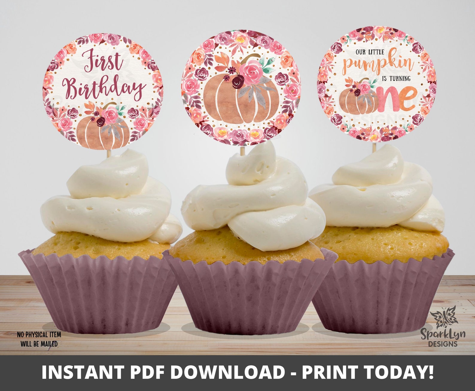 Printable First Birthday Cupcake Toppers Boho Pumpkin Toppers - Etsy