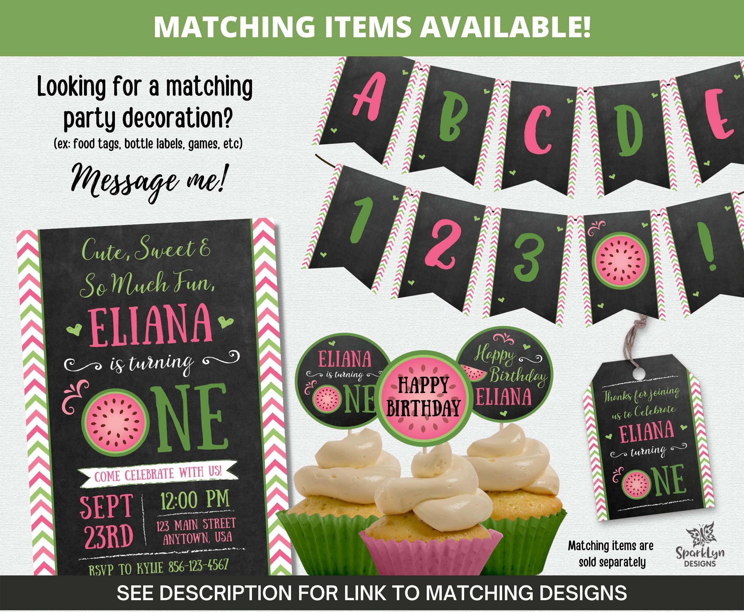 Printable Birthday Cupcake Toppers Favor Tags Watermelon Birthday One ...