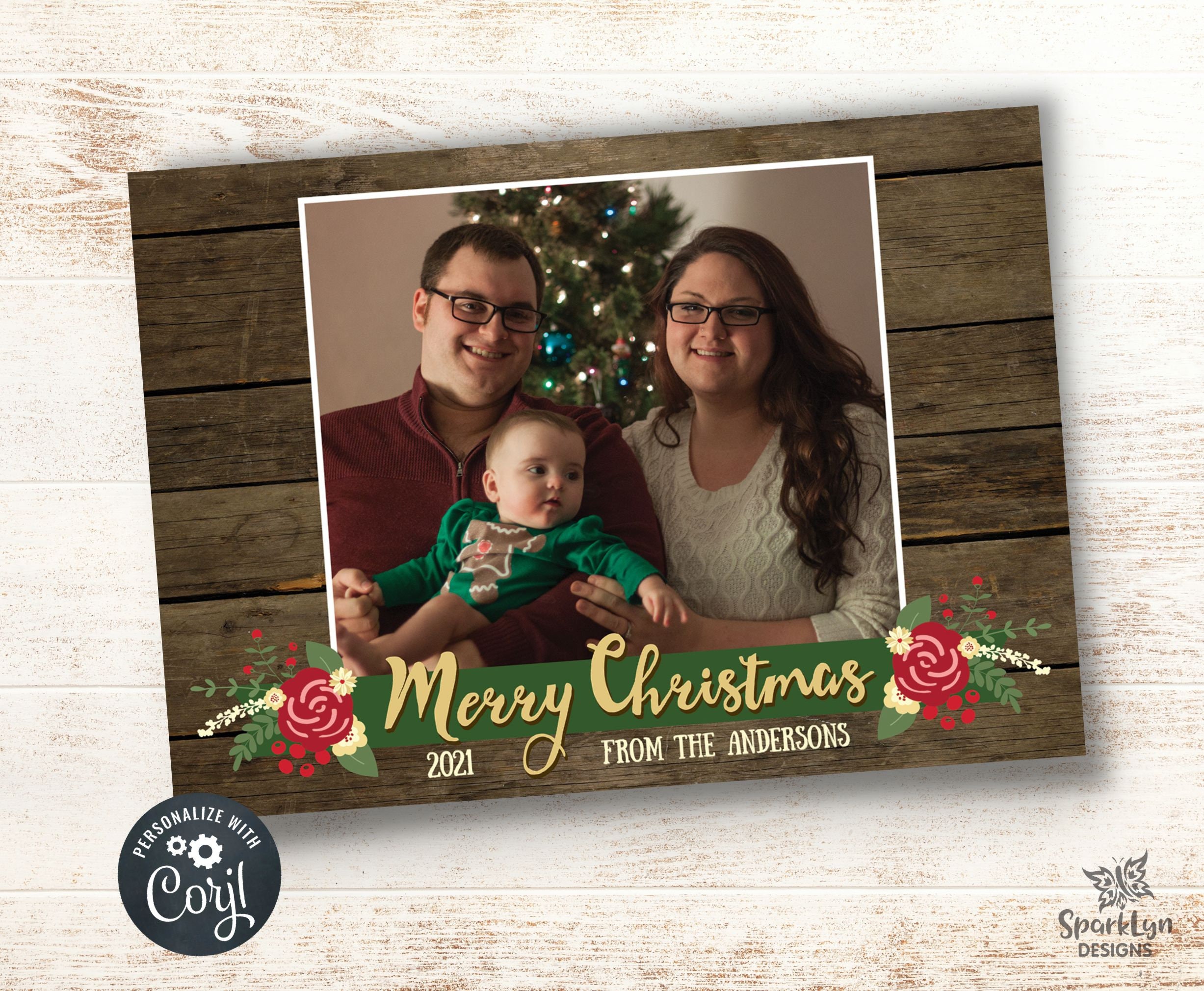 Editable Rustic Christmas Photo Card, Country Christmas Card, Family ...