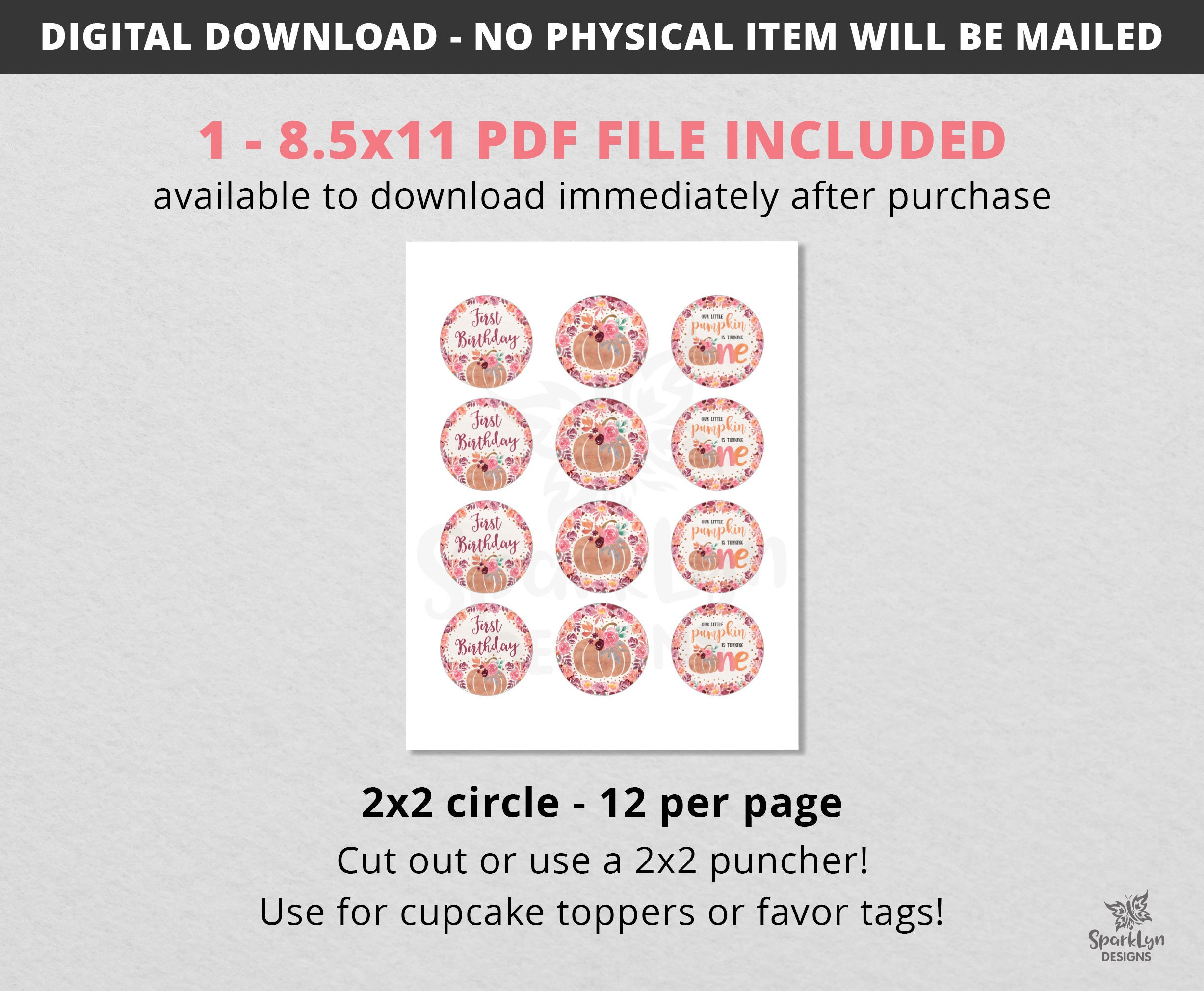 Printable First Birthday Cupcake Toppers, Boho Pumpkin Toppers Fall ...