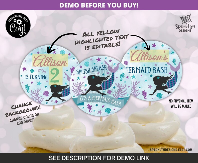 Printable Birthday Cupcake Toppers Tags Mermaid Birthday Splish Splash ...