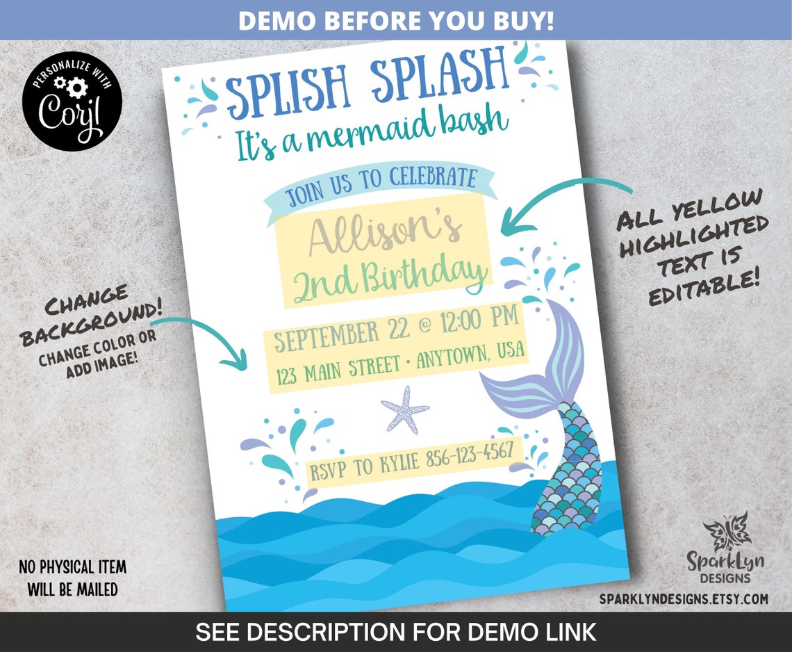Splish Splash Mermaid Bash Printable Mermaid Birthday - Etsy