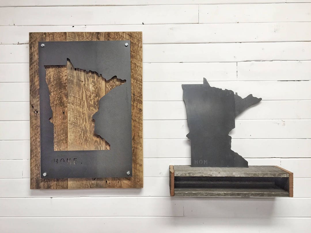 Reclaimed Wood & Steel State Sign - Metal State Map Decor - Etsy