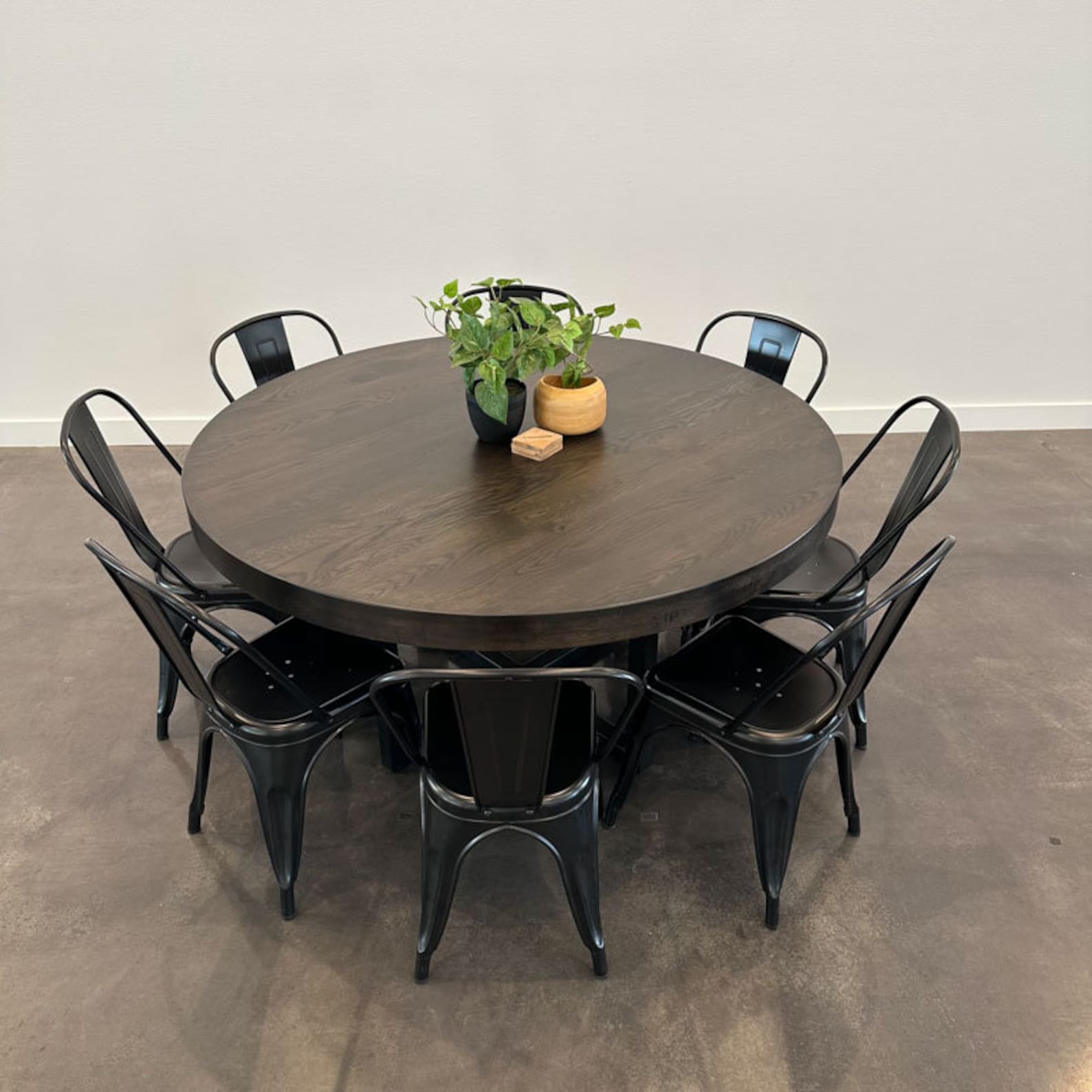 48" 60" 66" 72" Custom Round Oak Hardwood and Black Metal Base Hardwood ...