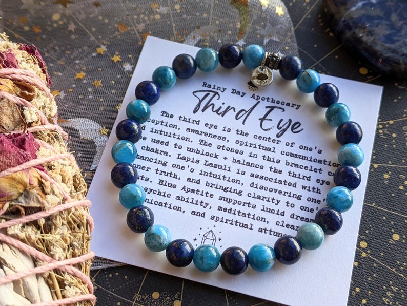 Third Eye Gemstone Bracelet | Lapis Lazuli + Blue Apatite | 6mm Healing ...