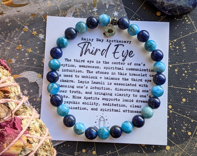 Third Eye Gemstone Bracelet | Lapis Lazuli + Blue Apatite | 6mm Healing ...